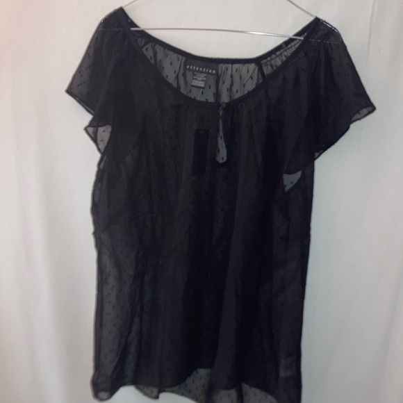 attention | Tops | Nwt Attention Sheer Black Flutter Sleeve Blouse ...